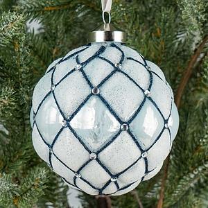 Ёлочная игрушка Checkered Ball With Beads Blue 10 cm | Home Concept